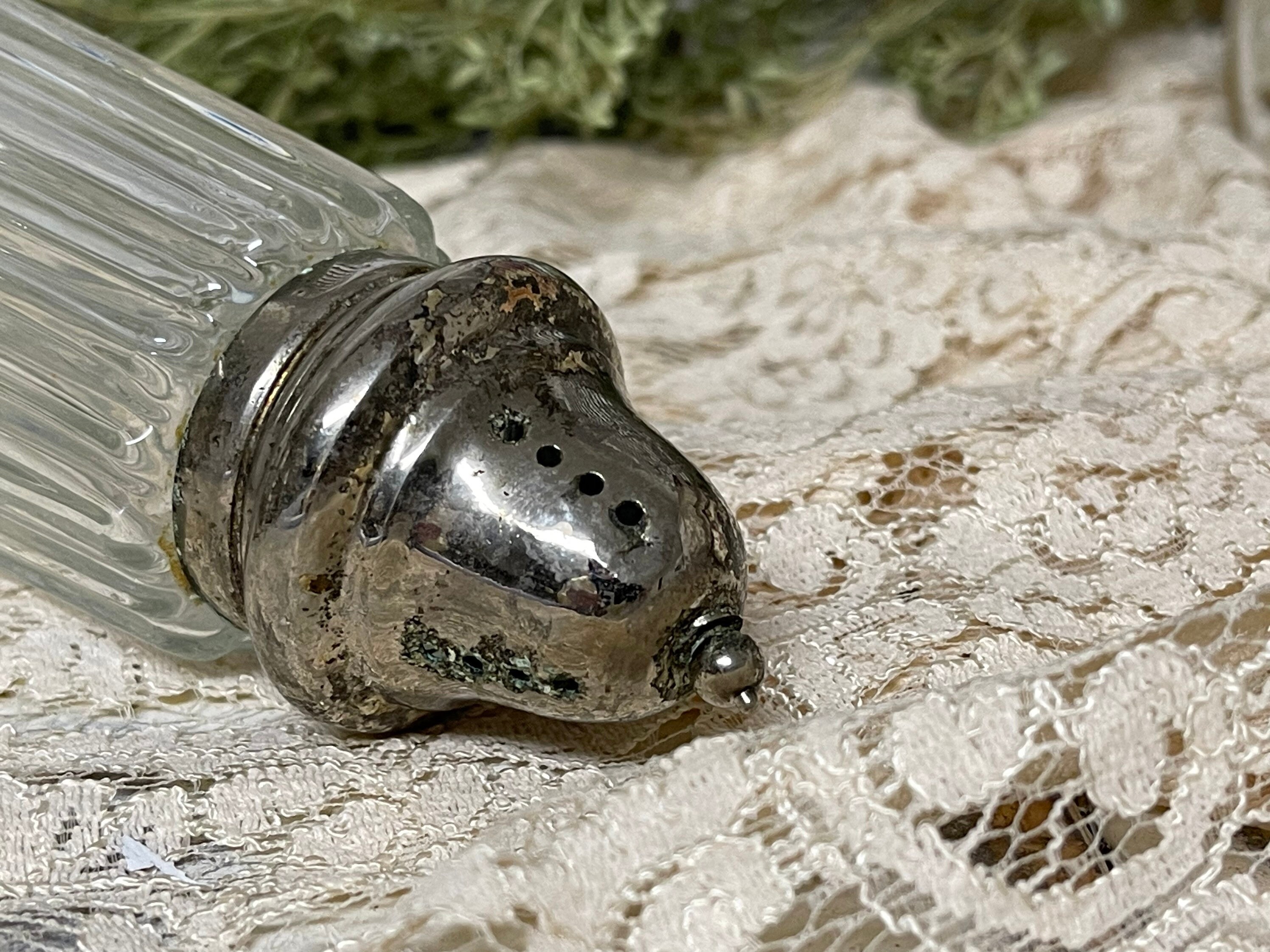 Vintage Salt Shaker/ Crystal/ Silver/ Tarnished/ Hat Pin Holder - Etsy