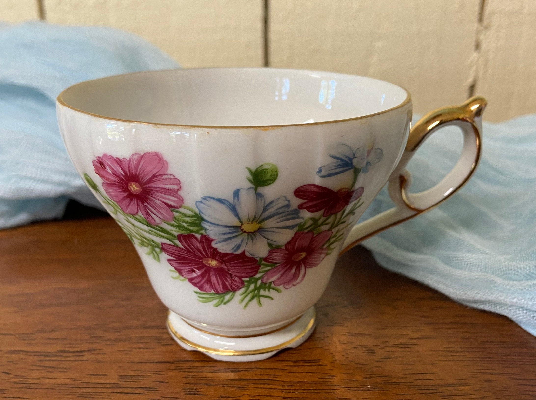 Vintage Cosmos Tea Cup and Saucer ~ October Tea Cup and Saucer ...