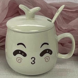 Expression Face Mugs ~ Set of 3 Ceramic Expression Face Lidded Mugs ...