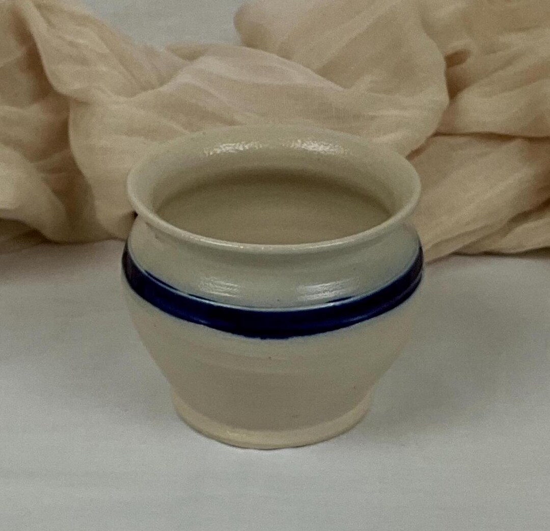 Vintage Creamy White Blue Stripe Pottery Vase ~ Handmade Blue and White ...