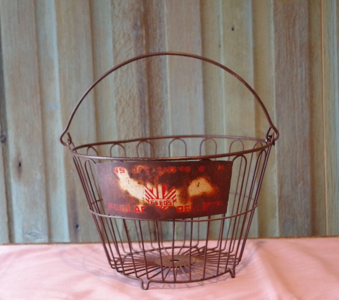 Farm Basket ~ Vintage Metal Gathering Basket ~ Egg Basket ~ Vegetable ...