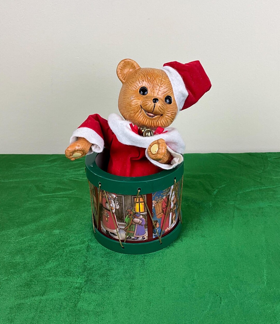 Vintage Musical Teddy Bear in A Drum Whimsical Moving Christmas Bear in ...