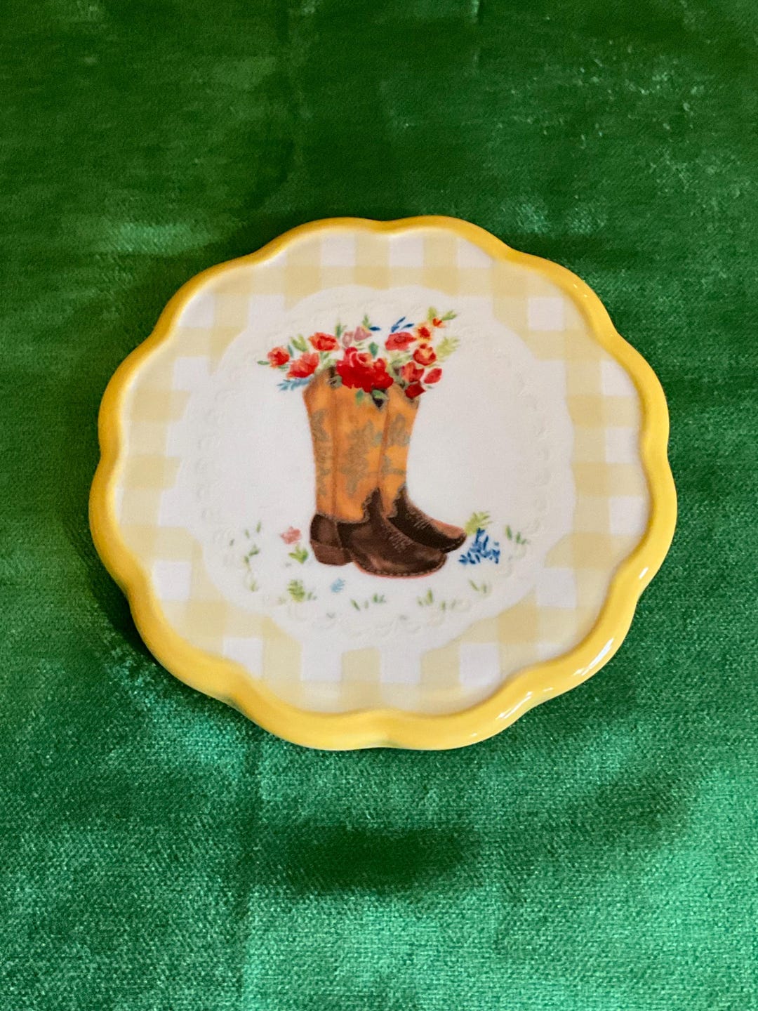 Vintage the Pioneer Woman Stoneware Coaster ~ Yellow and White Gingham ...