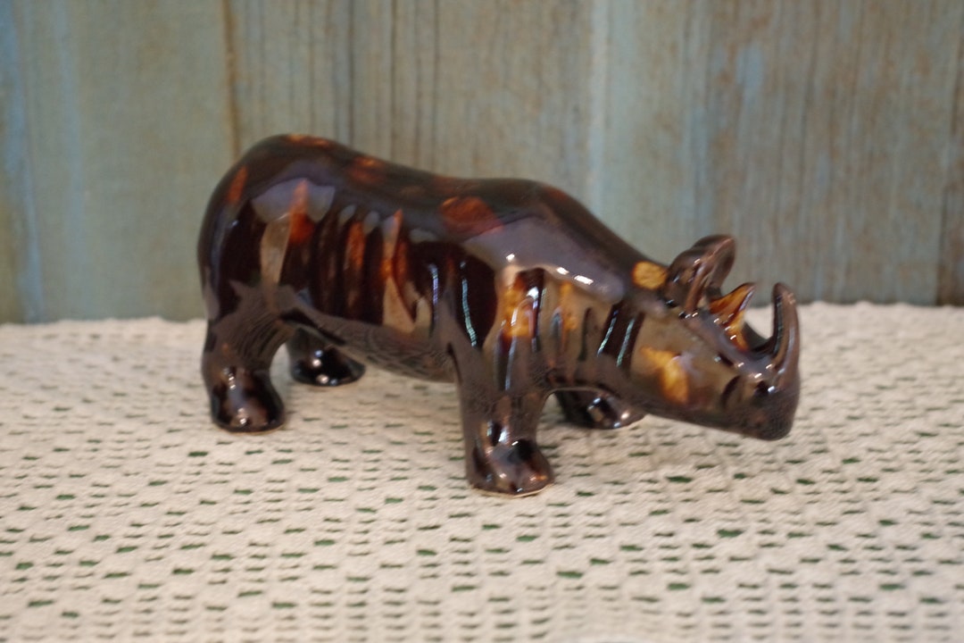 Vintage Rockingham Pottery Rhino ~ Brown Drip Treacle Glaze Rinoceros ...