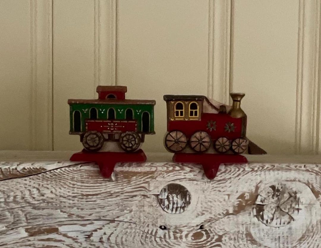 Vintage Cast Iron Train Stocking Hangers Christmas Stocking Mantel ...