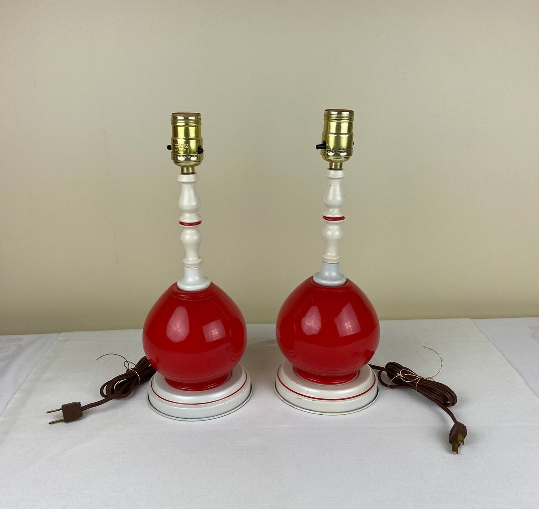Vintage Red Glass Lamps Pair of Red and White Lamps MCM Red Table Lamps ...