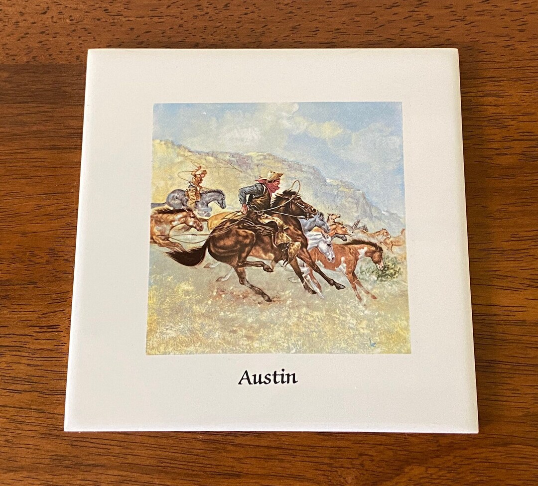 Vintage Cowboy Ceramic Tile ~ Cowboys on Horses ~ Austin Texas Cowboys ...