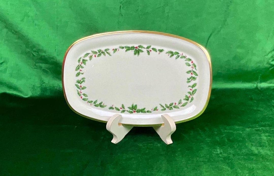 Vintage Lenox Holiday Creamy White Gold Rim Porcelain Holly Berry Lenox Rectangle Plate Lenox ...