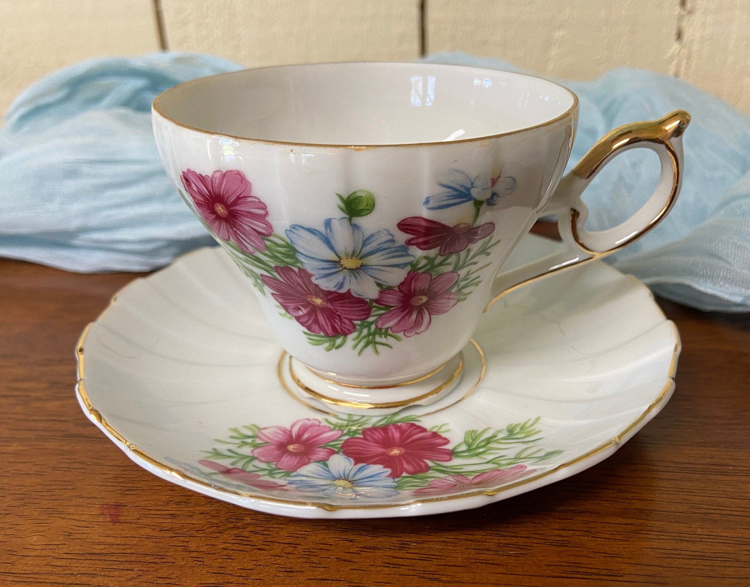 Vintage Cosmos Tea Cup and Saucer ~ October Tea Cup and Saucer ...