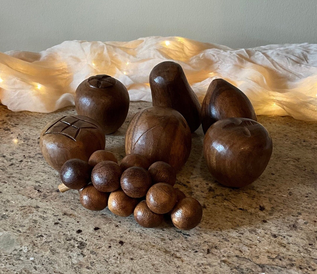 Vintage Solid Wooden Fruit ~ 7 Pieces of Wooden Fruit ~ Mid Century ...