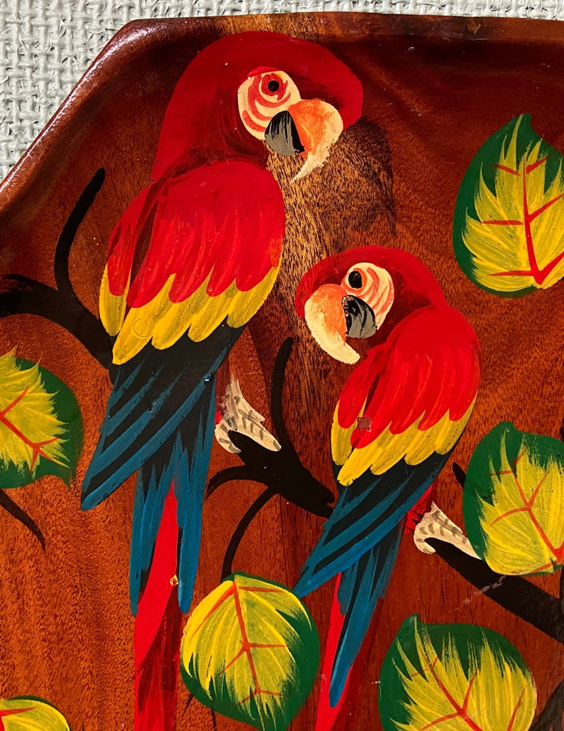 Vintage Handpainted Wood Souvenir Plate Curacao Parrots - Etsy