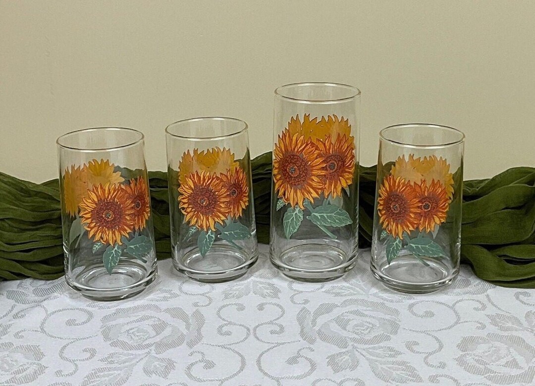 Vintage Sunflower Glasses ~ Set of 3 Sunflower Beverage Glasses ...