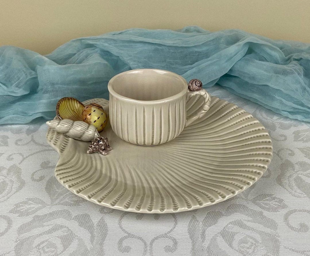 Vintage Fitz Floyd Coquille Snack Plate Cup Set ~ Sea Shell Plate ...