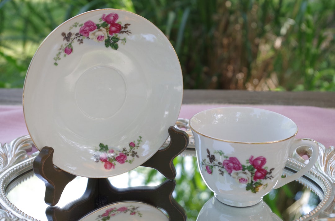 Vintage Tea Cup and Saucer ~ Tea Roses ~ Chinese Wording in Orange ...