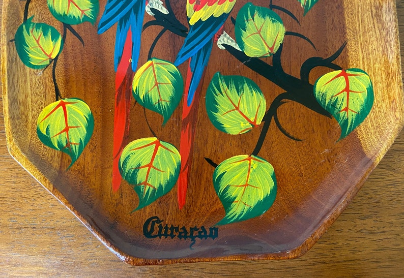 Vintage Handpainted Wood Souvenir Plate ~ Curacao Parrots ~ Curacao ...