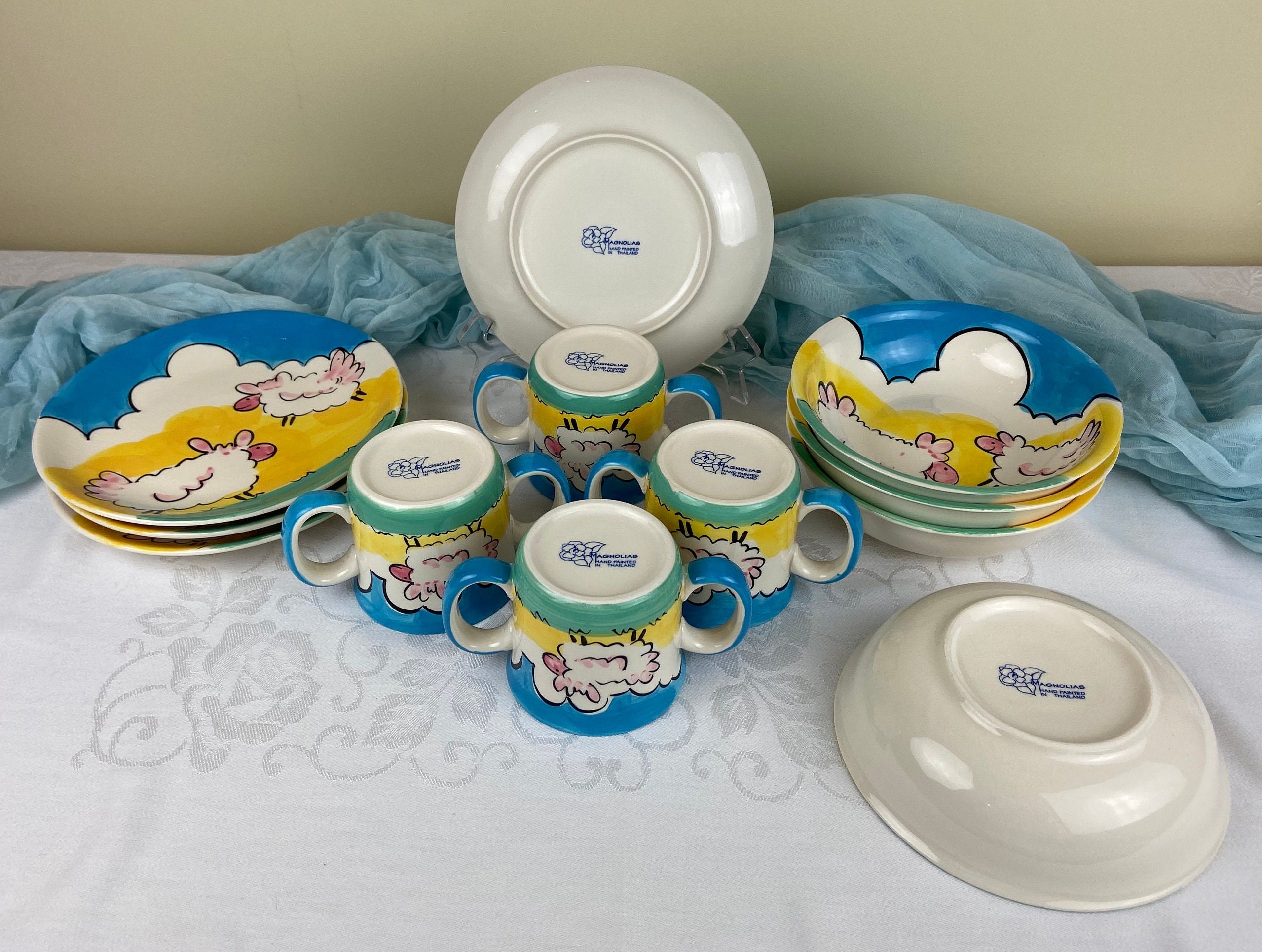 Vintage Magnolias Sheep Children's Dish Set ~ Children's Sheep and ...
