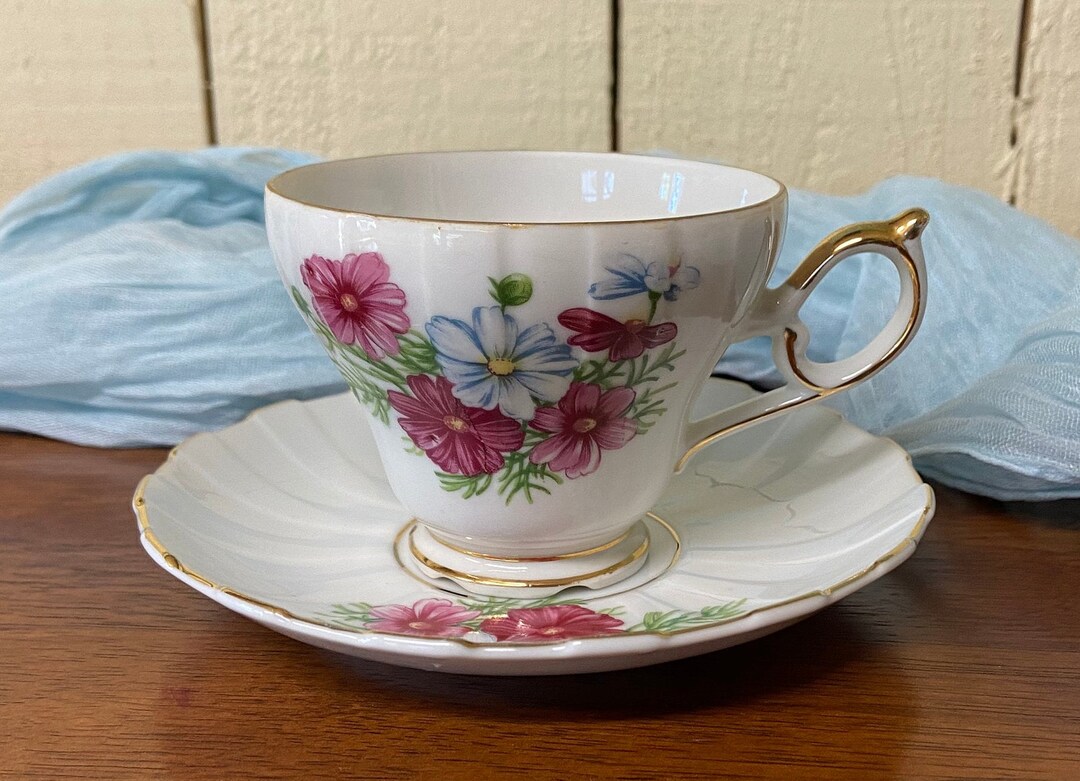 Vintage Cosmos Tea Cup and Saucer ~ October Tea Cup and Saucer ...