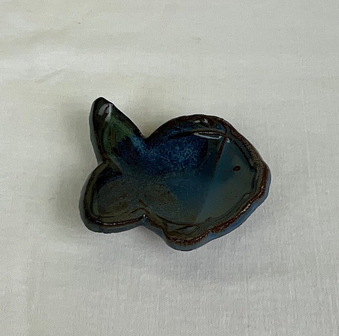 Vintage Blue Glazed Fish Shape Pottery ~ Small Fish Shape Dish ~ Fish ...