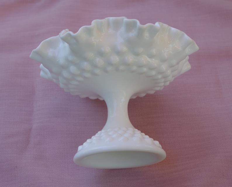 Fenton Milk Glass Vintage Hobnail Pedestal Dish Ruffle | Etsy