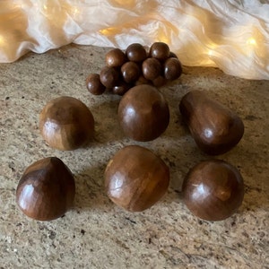 Vintage Solid Wooden Fruit ~ 7 Pieces of Wooden Fruit ~ Mid Century ...