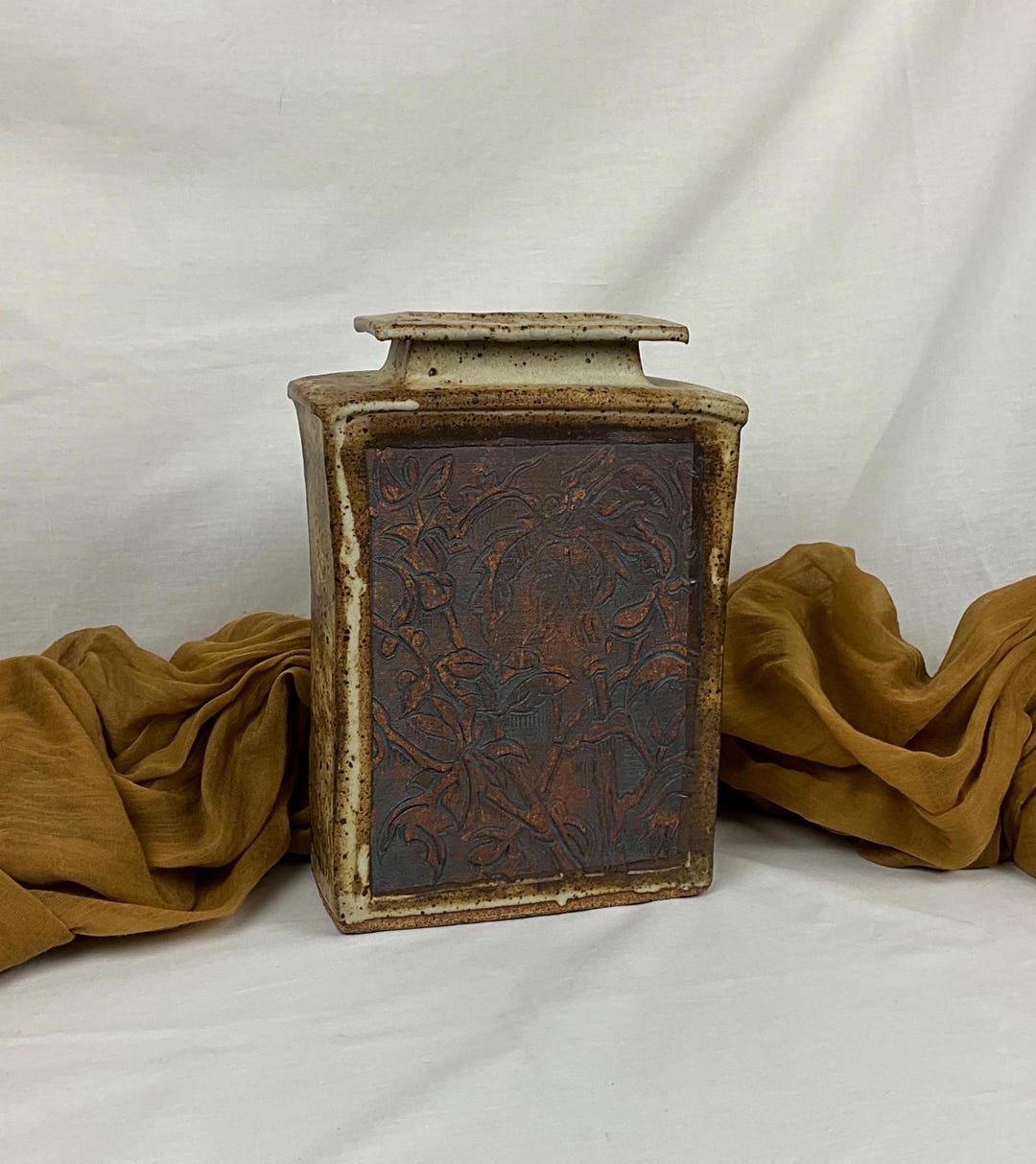 Vintage Earthy Tones Pottery Box Textured Leaf Design~ Possible ...