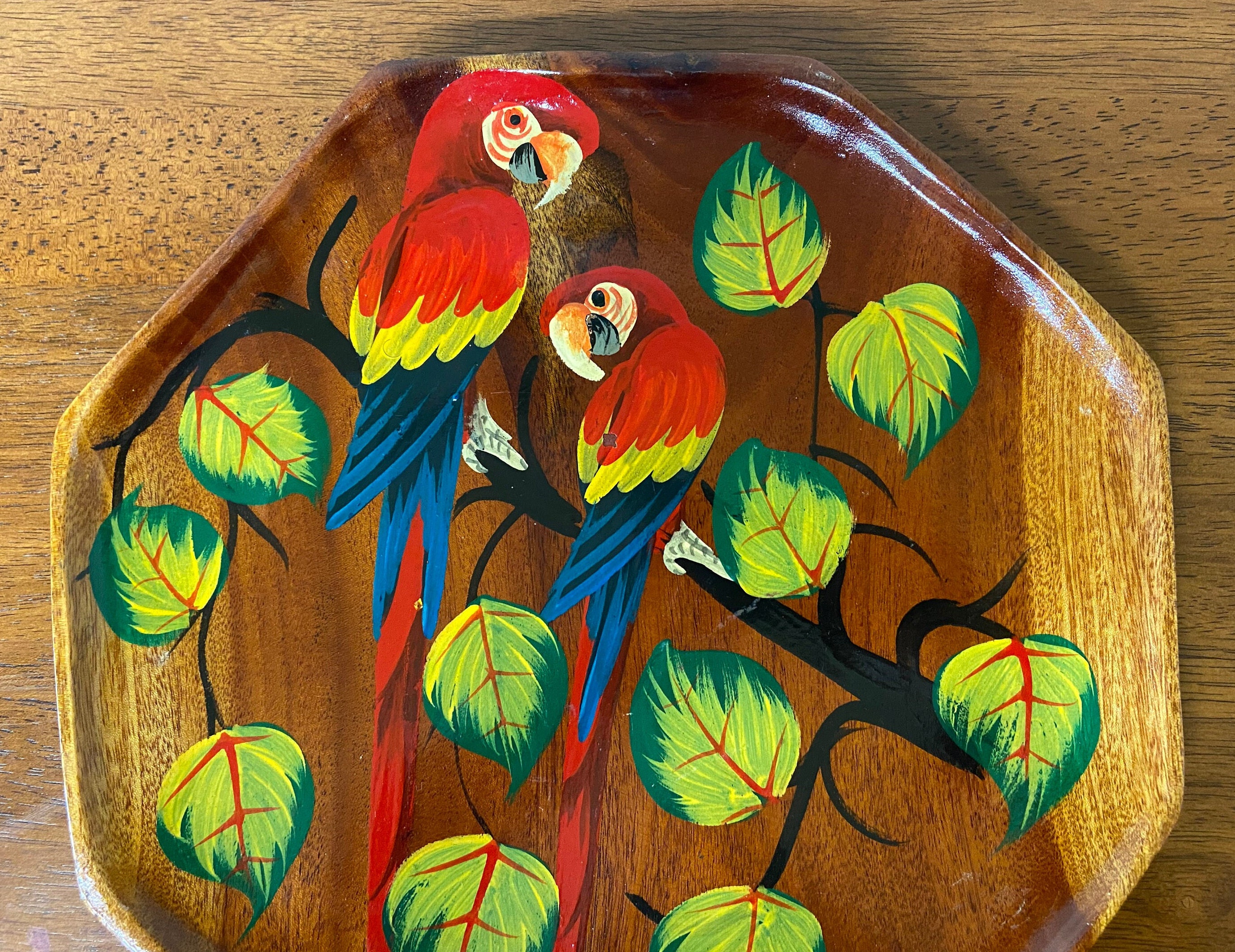 Vintage Handpainted Wood Souvenir Plate ~ Curacao Parrots ~ Curacao ...
