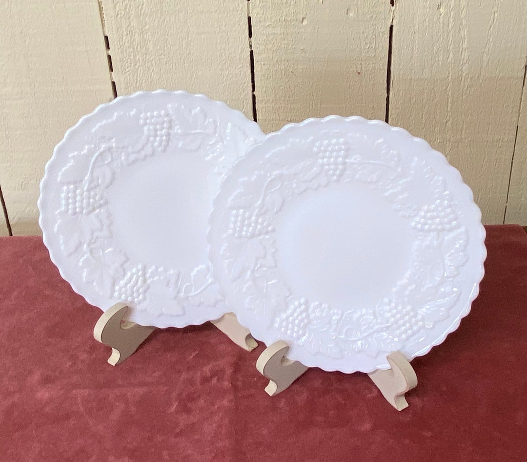 Vintage Imperial Glass Grapevine Plates ~ Milk Glass 8" Grape Plates ...