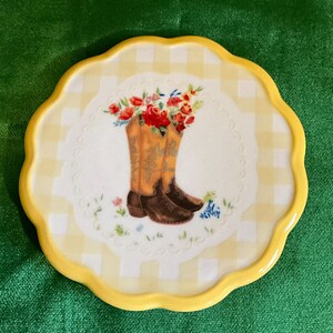 Vintage the Pioneer Woman Stoneware Coaster ~ Yellow and White Gingham ...