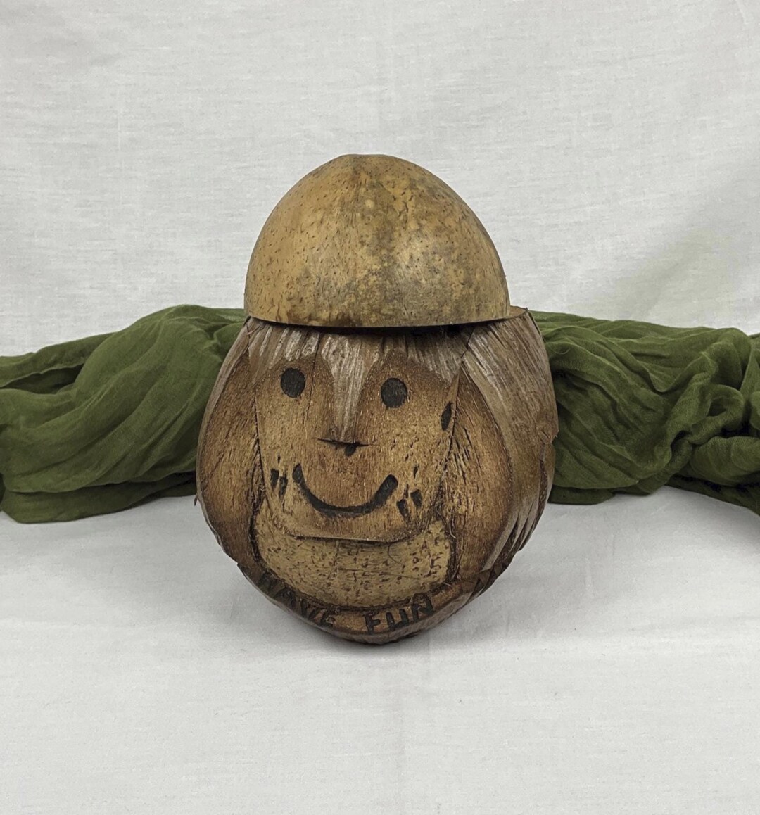 Vintage Coconut Monkey Coin Bank ~ "have Fun" Coconut Monkey Tiki Bar ...