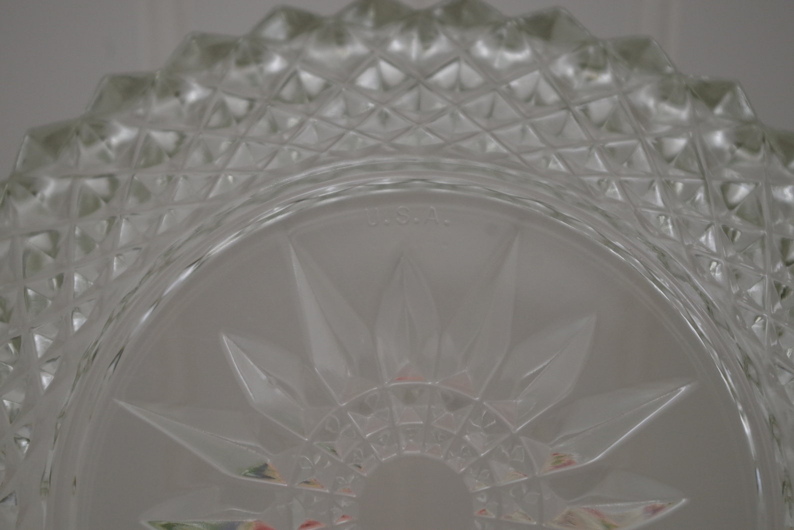 Vintage Arcoroc Bowl ~ Cut Diamond Pattern ~ Cut Glass Starburst ...