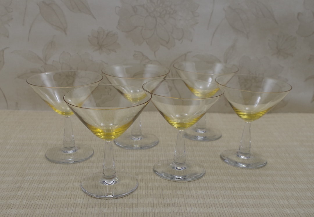 Vintage Stemware ~ Yellow Glass Stemware ~ Vintage Barware ~ Martini ...