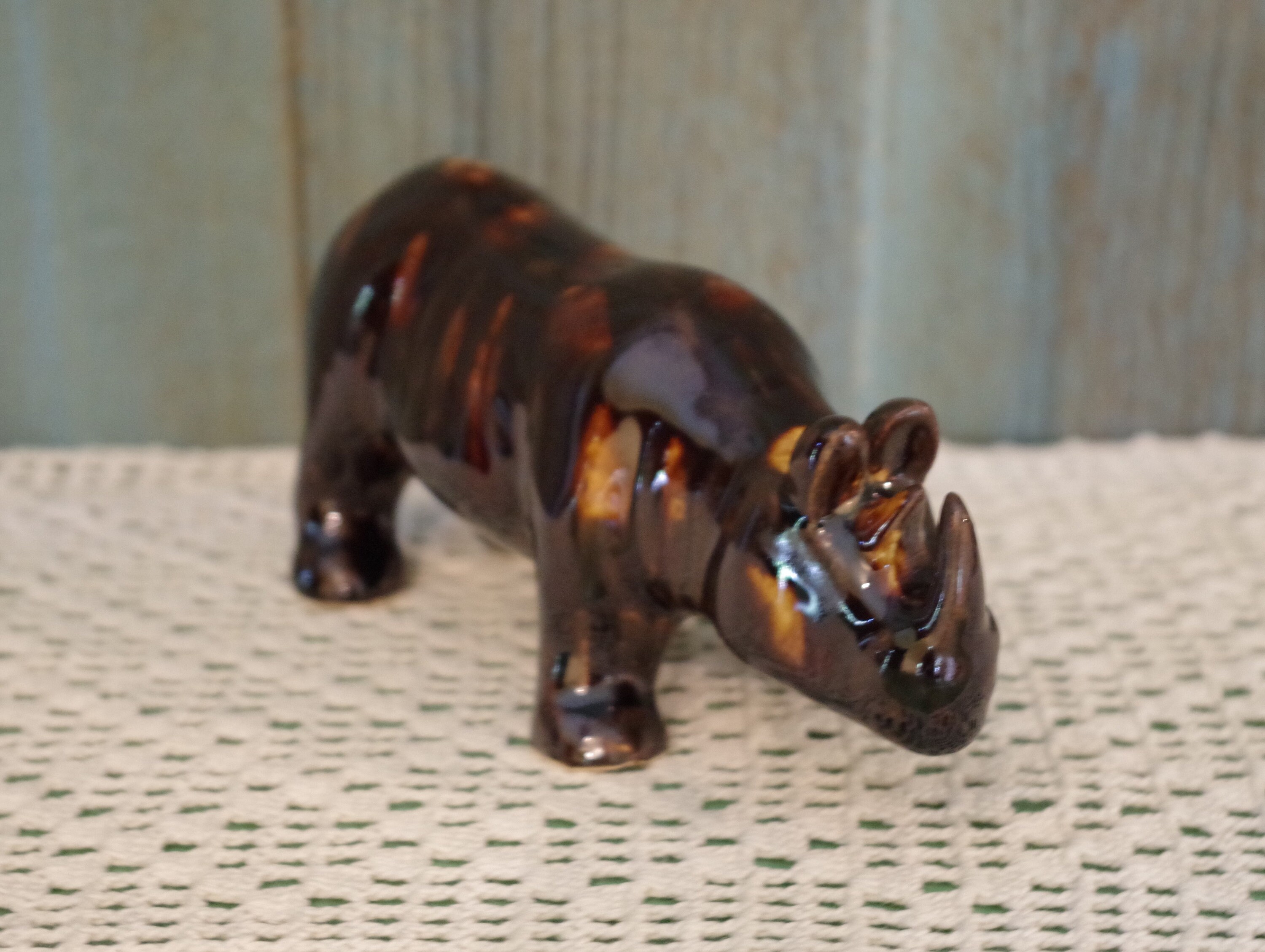 Vintage Rockingham Pottery Rhino ~ Brown Drip Treacle Glaze Rinoceros ...