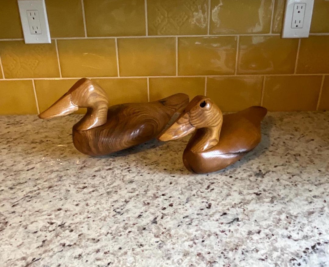 Vintage Hand Carved Wood Ducks ~ Primitive Wooden Ducks ~ Rustic Hand ...