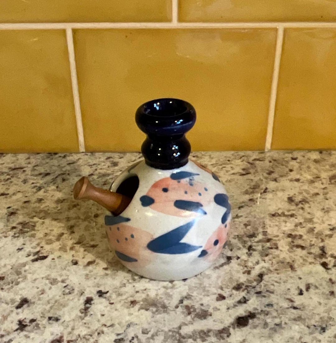 Vintage Salt Pig With Wooden Spoon ~ Pink and Blue Fish Salt Pig ...