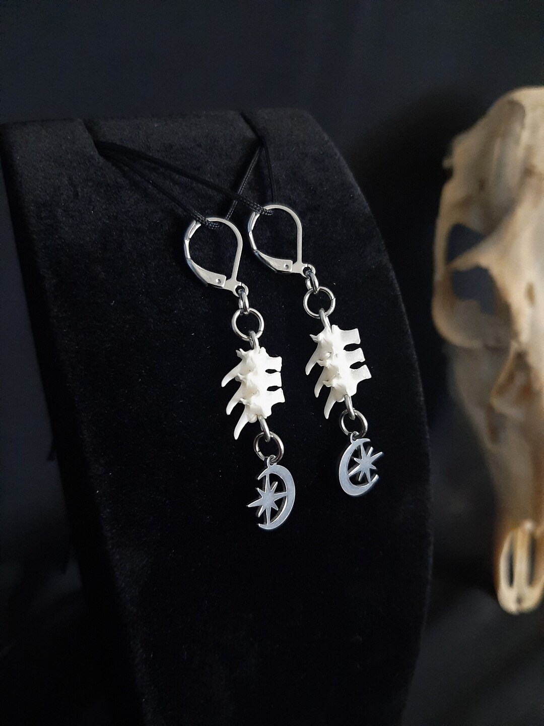 Crescent Moon Earrings, Wiccan Earrings, Rattlesnake Bone Earrings ...