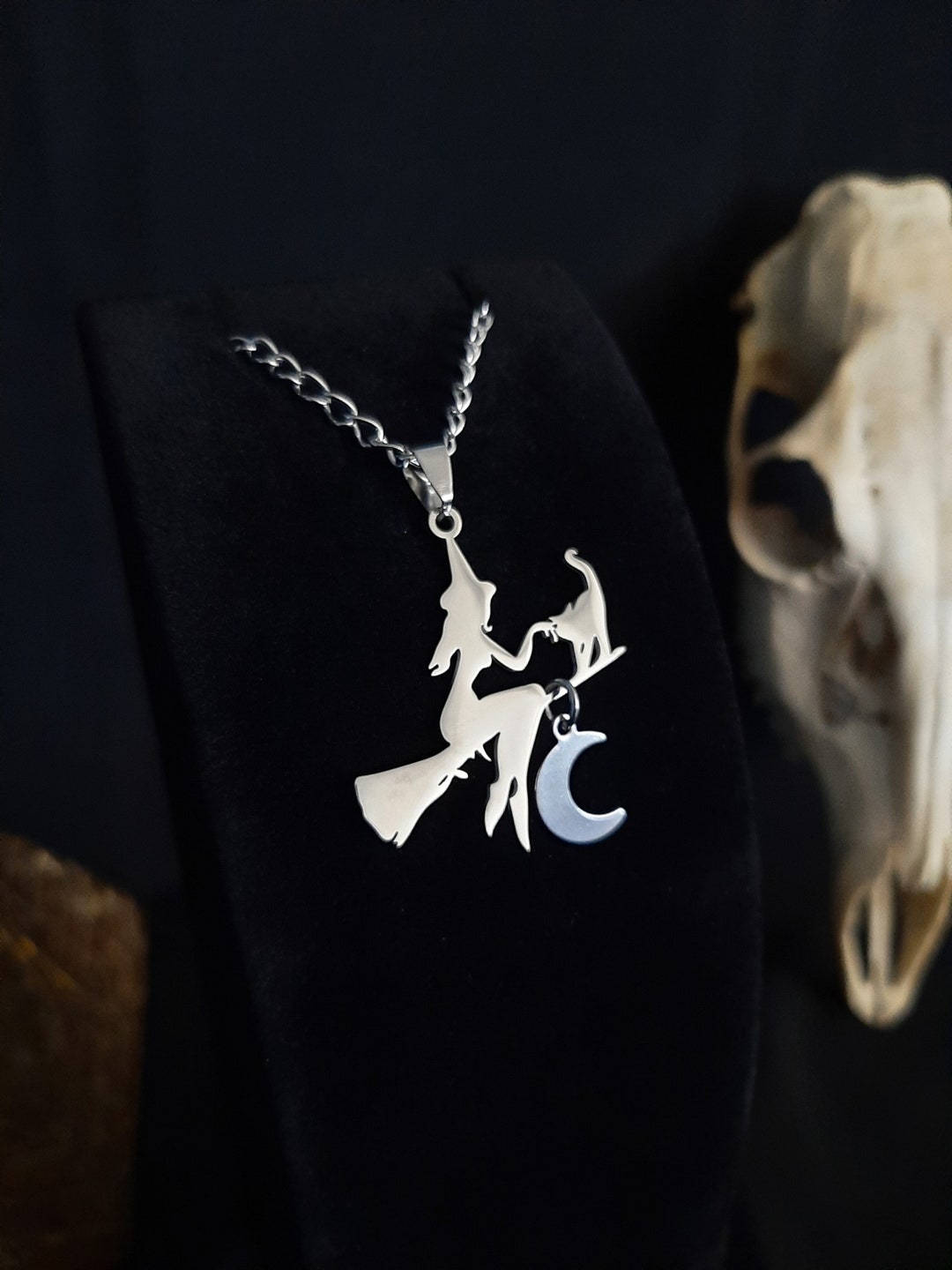 Witch Pendant, Witch Necklace, Wiccan, Halloween Pendant, Black Cat ...