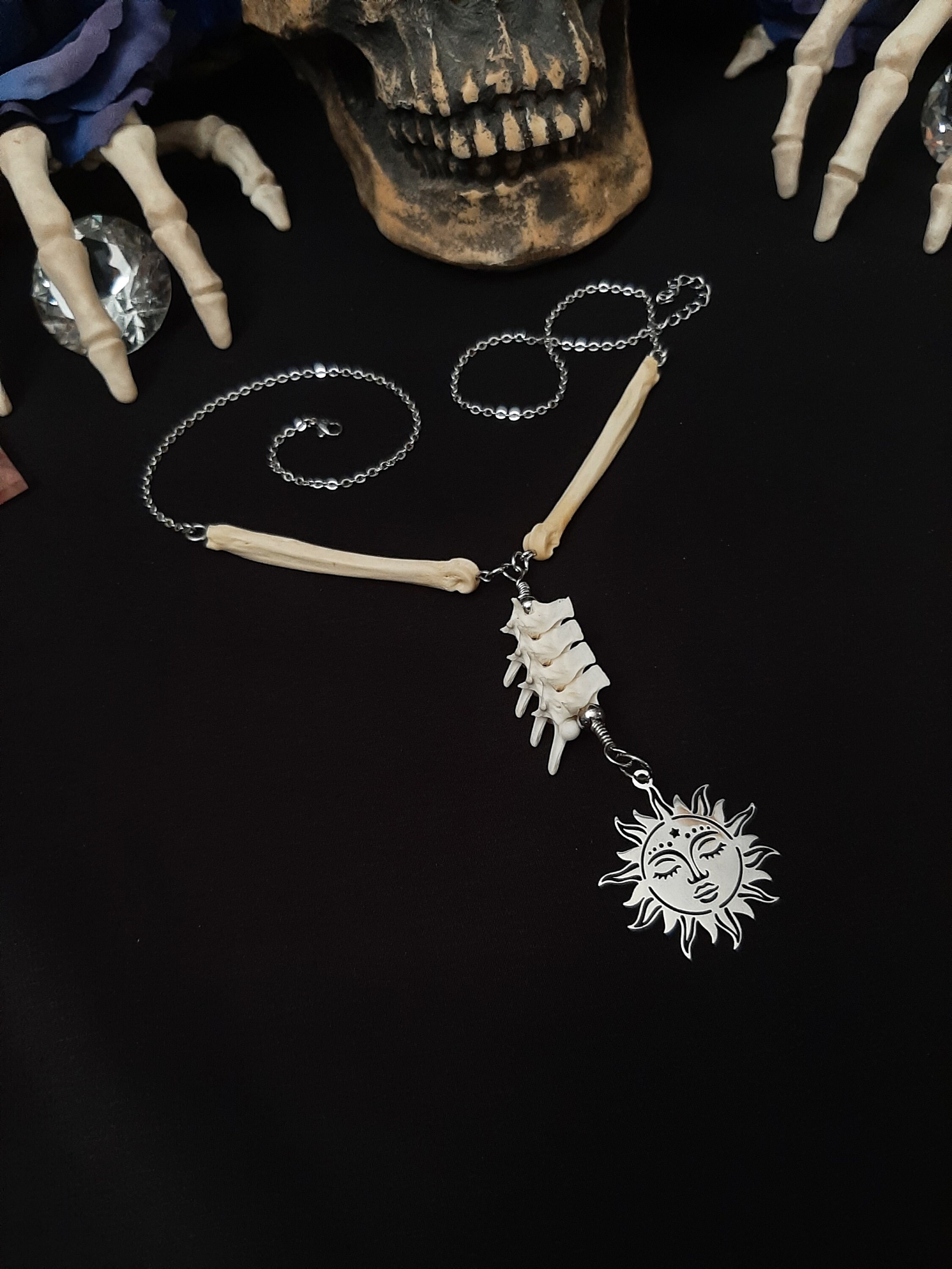Sun Necklace Stainless Steel Rattlesnake Bone Necklace Bone - Etsy