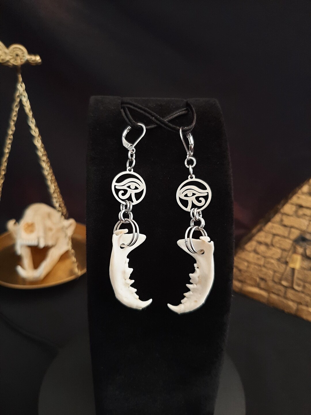 Egyptian Earrings, Mink Bone, Eye of Horus, Egyptian Jewelry, Witch ...