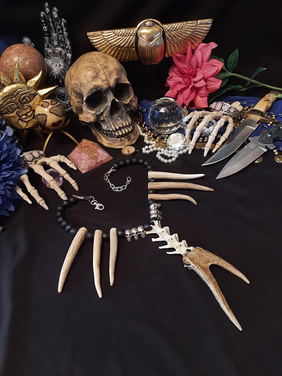 Gothic Necklace, Bone Necklace, Bone Jewelry, Antler Necklace, Real ...