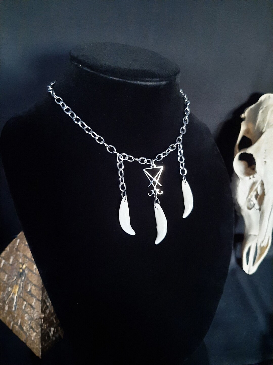 Lucifer Sigil Necklace, Stainless Steel, Coyote Tooth Necklace, Ars ...