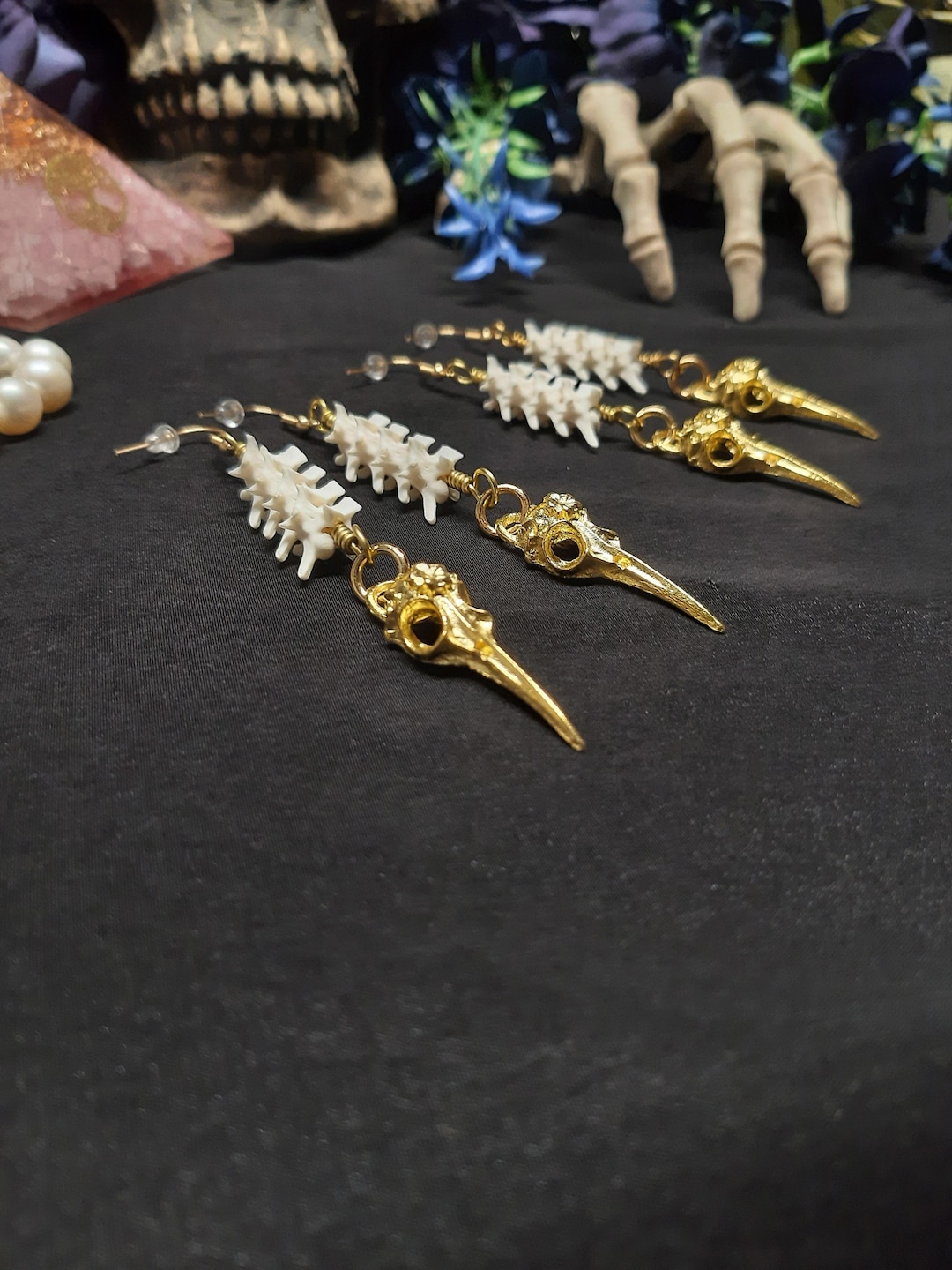 Raven Skull Earrings, Bone Earrings, Bird Skull Earrings, Gothic Skull ...