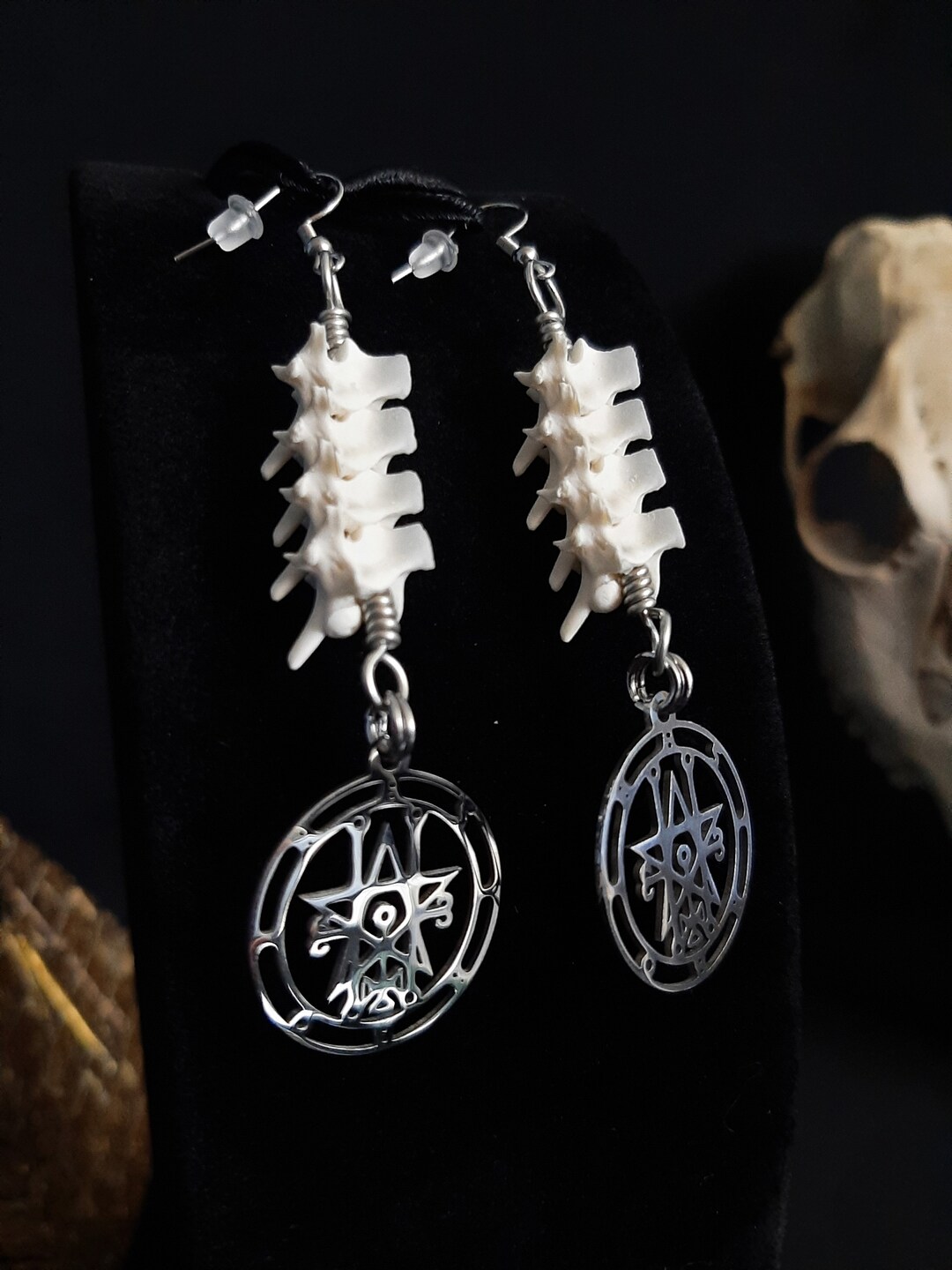 Astaroth Earrings, Rattlesnake Bone Earrings, Satanic Earrings, Sigil ...