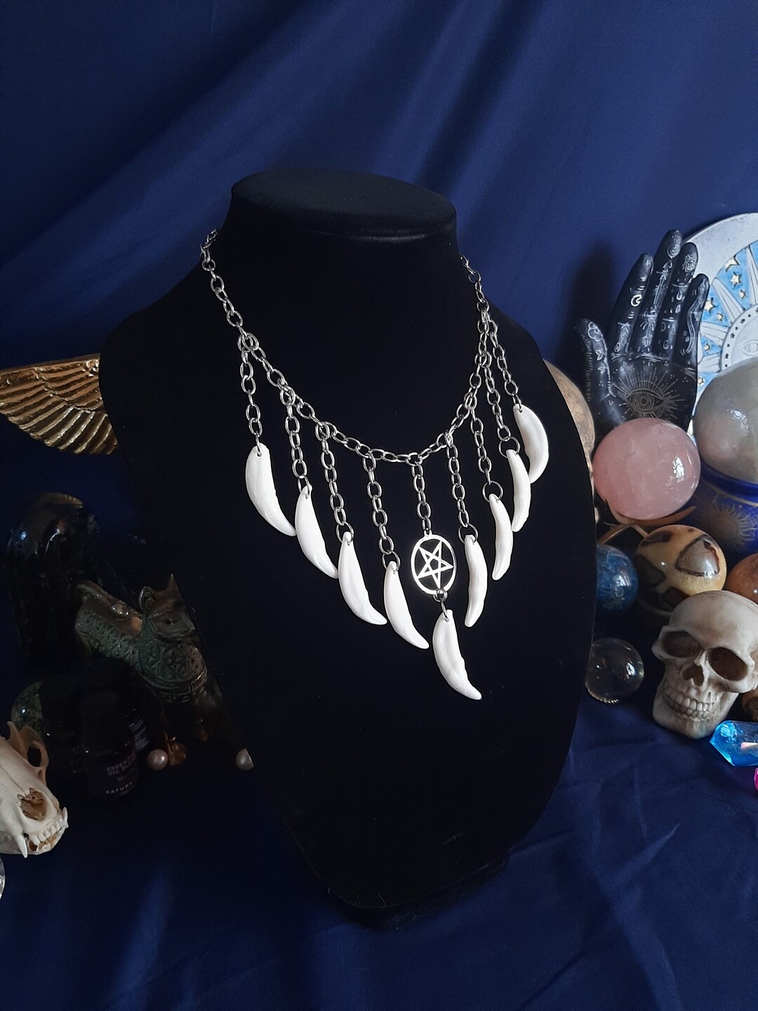 Coyote Fang Necklace, Tooth Necklace, Bone Necklace, Pentagram Necklace ...