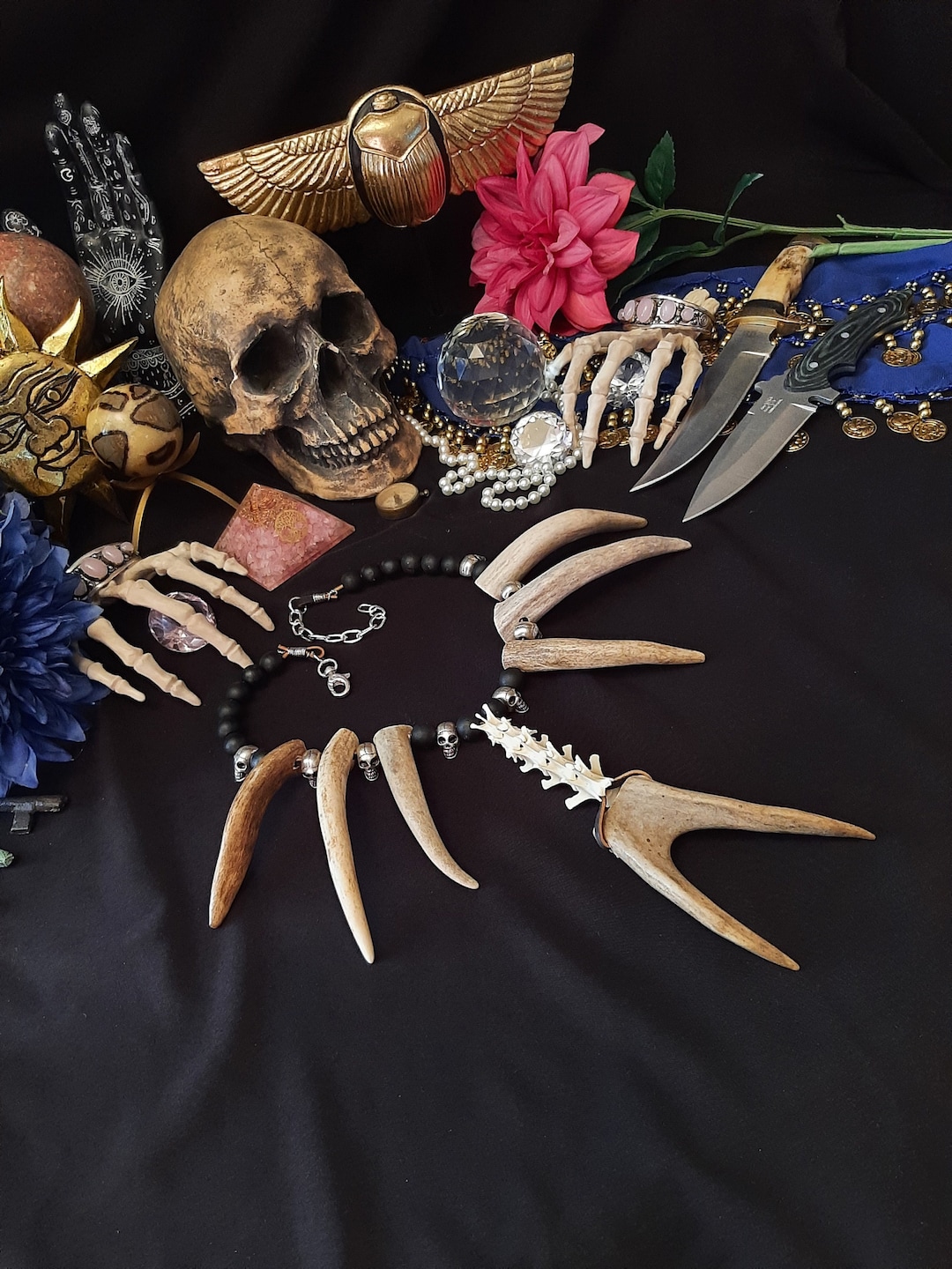 Gothic Bone Necklace, Bone Jewelry, Antler Necklace, Real Bone Necklace ...