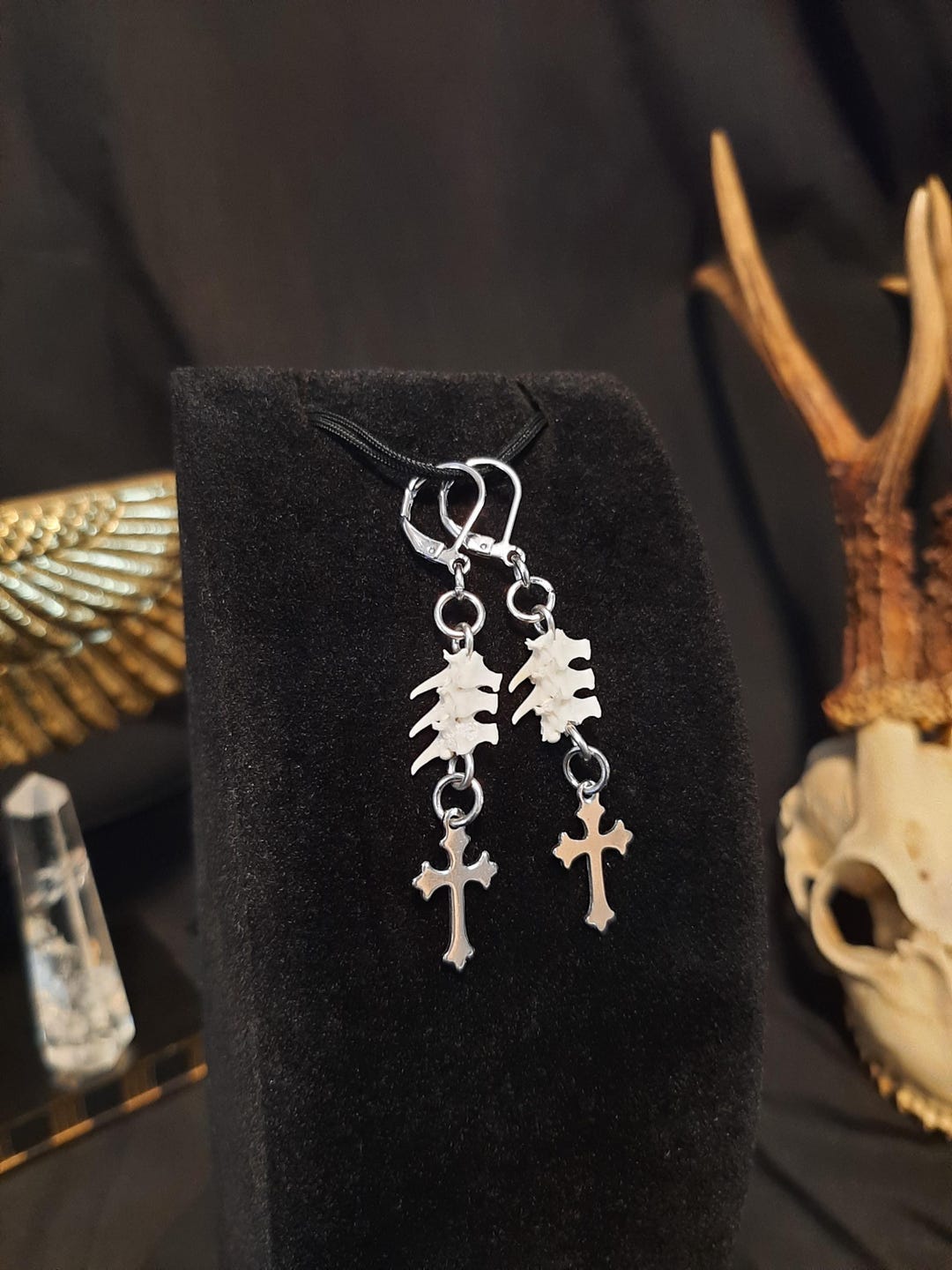 Rattlesnake Bone Cross Earrings: Gothic Vampire Stainless Steel Jewelry ...