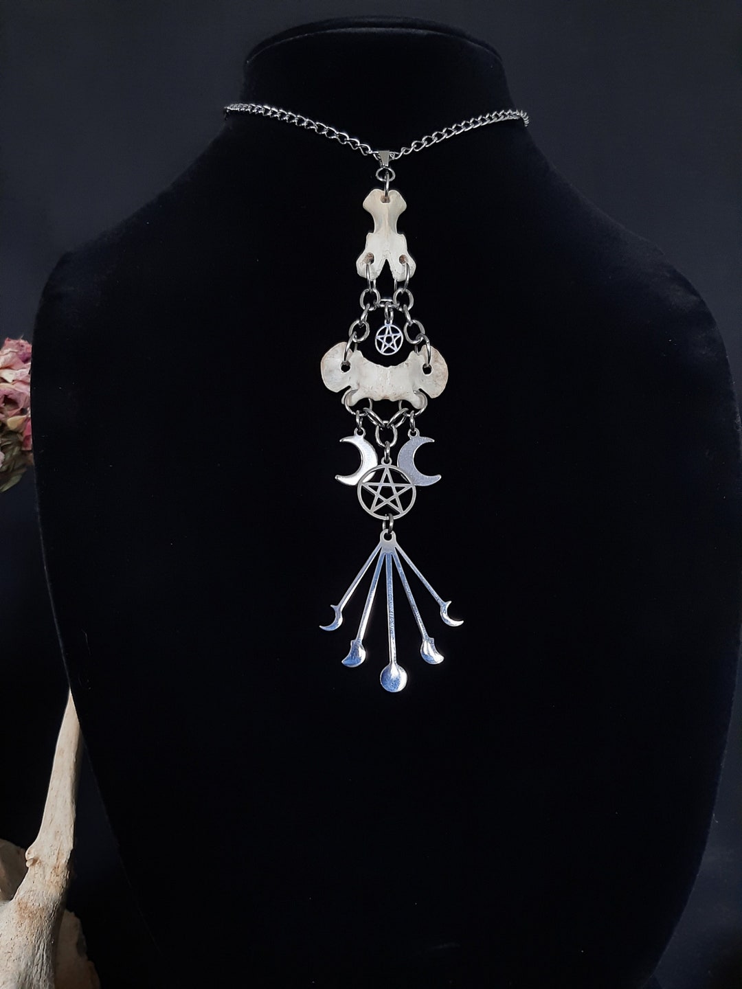 Snapping Turtle Bone Pendant, Witch Pendant, Bone Necklace, Raccoon ...