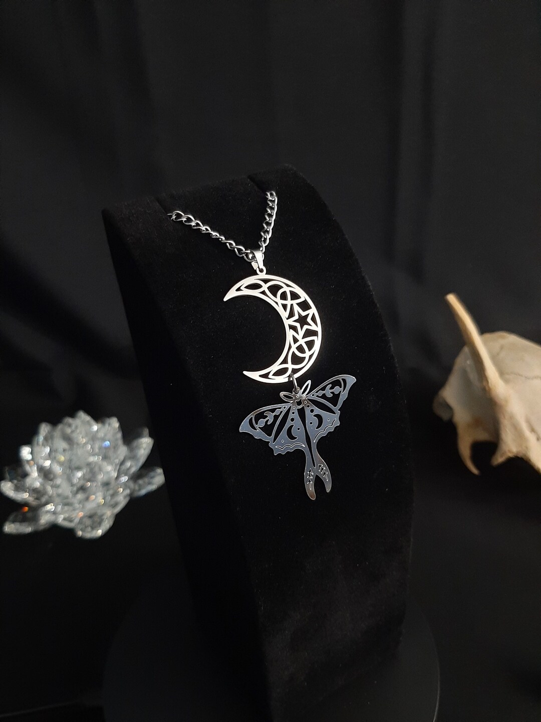 Luna Moth Pendant, Crescent Moon Pendant, Celtic Moon Pendant, Witch ...