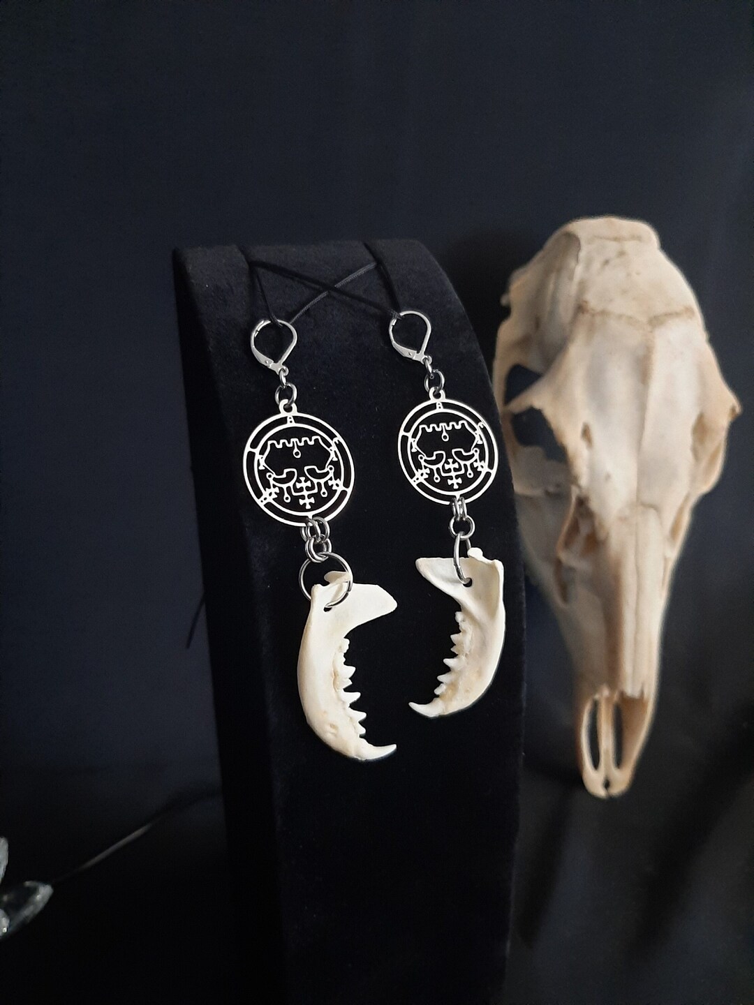 Belial Sigil Earrings, Mink Jaw Bone Earrings, Satanic Earrings, Sigil ...