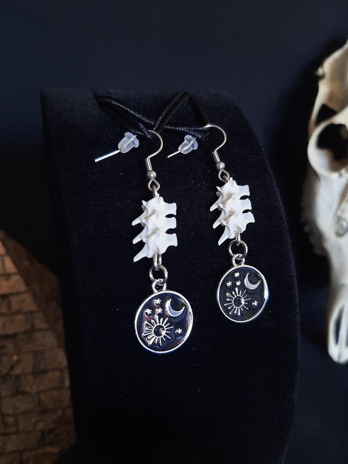 Sun Moon Earrings, Rattlesnake Bone Earrings, Bone Earrings, Crescent ...