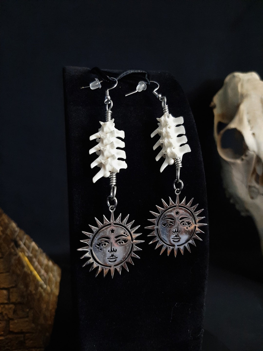 Sun Earrings, Rattlesnake Vertebrae Earrings, Celestial Earrings, Bone ...